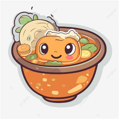 Cute Cartoon Character In Cartoon Soup Illustration Clipart Vector Sticker Design With Cartoon