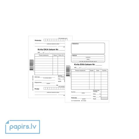 Kvīts Eka čekam 1 Kārta A6 100 Lapas Papirs Lv