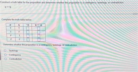 Solved Construct A Truth Table For The Proposition And