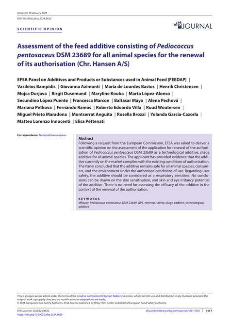 Pdf Assessment Of The Feed Additive Consisting Of Pediococcus