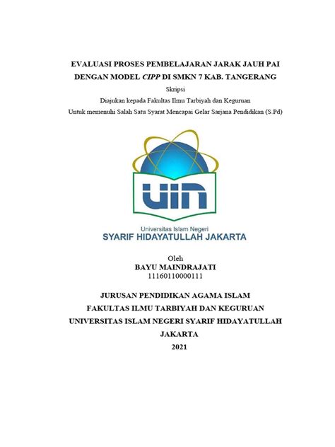 Evaluasi Proses Pembelajaran Model Cipp Pdf