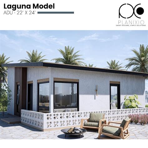 Adu House Plan 22x24 Ft Modern One Bedroom Shed Roof Tiny Home Laguna Model Etsy