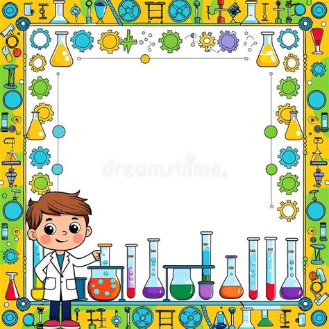 Colorful Cartoon Science Illustration With Decorative Themed Border