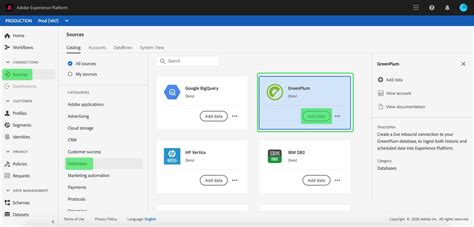Ui에서 Greenplum 소스 연결 만들기 Adobe Experience Platform