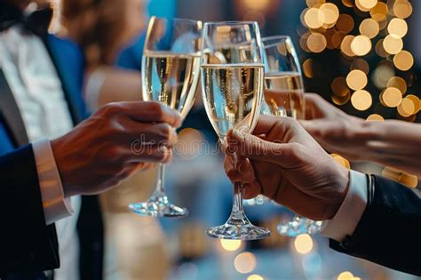 Business Partners Are Clinking Glasses Of Champagne At A Fancy Gala