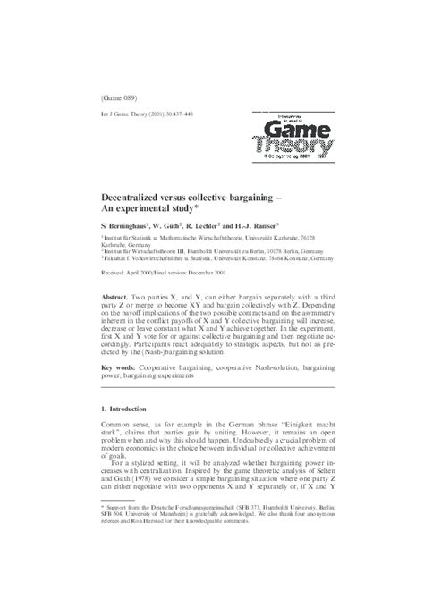 Pdf Decentralized Versus Collective Bargaining An Experimental Study