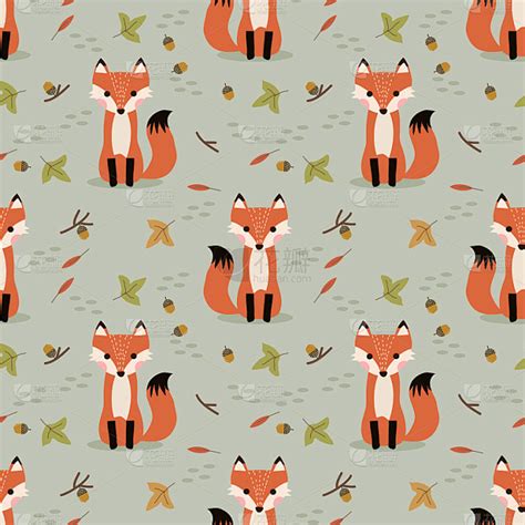 可爱的狐狸和秋天无缝图案。