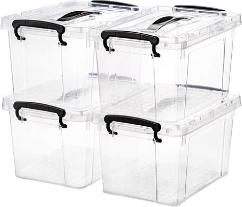 Nicunom 4 Pack 6 Quart Clear Storage Latch Box Plastic