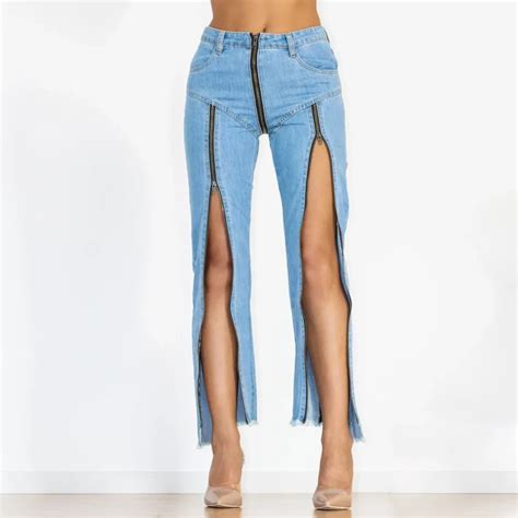 Denim Front Zipper Open Crotch Jeans Light Blue Dance Pants For Women From Dhgate Maternity