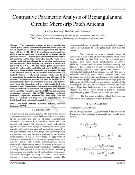 Pdf Contrastive Parametric Analysis Of Rectangular And Circular Microstrip Patch Antenna