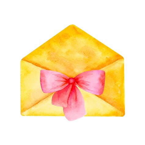 Ilustração Em Aquarela De Envelope Retangular Com Um Laço Vermelho
