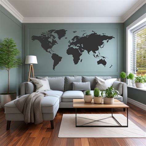 World Map Vinyl Wall Decal Large World Map Office And Home Decor