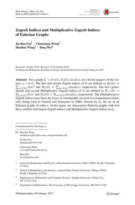 Pdf Zagreb Indices And Multiplicative Zagreb Indices Of Eulerian Graphs