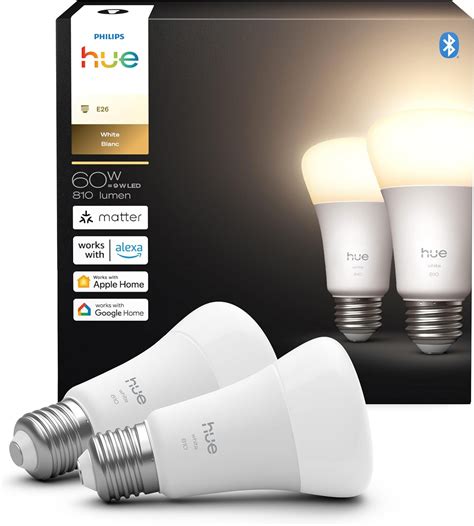 Philips Hue Smart Led A19 Bulb Warm White Light 2700k E26 Base 9w 810 Lumens Dimmable