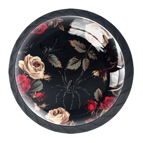 4 Pack Black Drawer Knobs Spider And Roses Cabinet Knobs Round Glass Knobs For Kitchen Cabinet