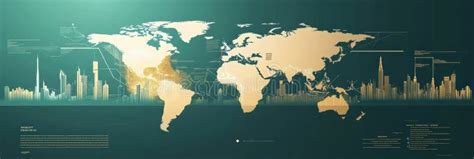 World Map With Data Visualization And City Skyline Representation For