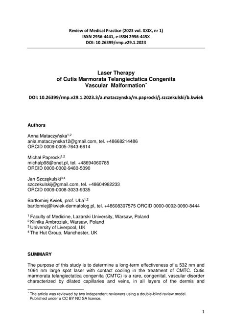 Pdf Laser Therapy Of Cutis Marmorata Telangiectatica Congenita