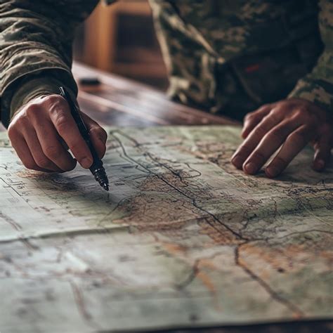 A Military Strategist Planning Operations On A Tactical Map Premium