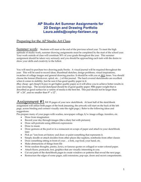 Ap Studio Art Summer Assignments For 2d Design And Drawing