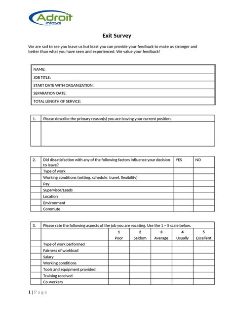 Exit Form For Employees Pdf