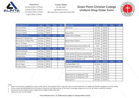 Gpcc Alinta Order Form Price List By Green Point Christian College Issuu