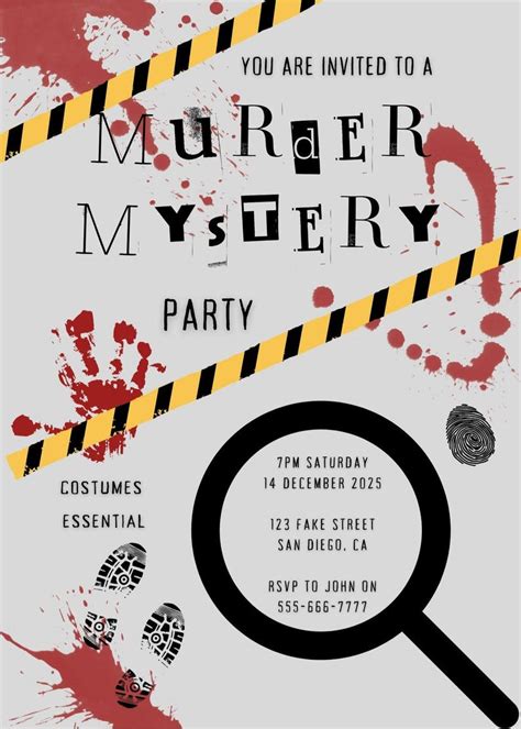 Murder Mystery Dinner Party Invitation Template Editable Adult