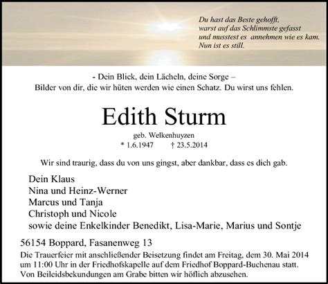 Traueranzeigen Von Edith Sturm Rz Trauerde