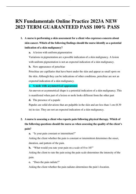 Rn Fundamentals Online Practice 2023a New 2023 Term Guaranteed Pass 100 Pass Rn Fundamentals