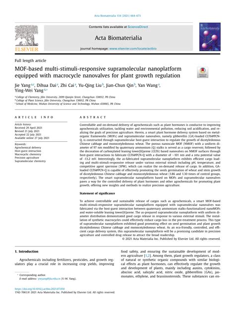 Pdf Mof Based Multi Stimuli Responsive Supramolecular Nanoplatform