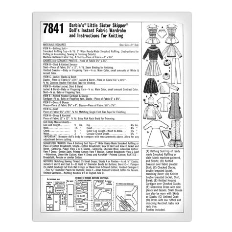 Barbie Doll Skipper Sewing Pattern Vintage Mccalls 7841 Knitting Vintage Sewing Patterns Shop