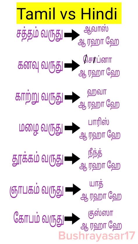 Bushrayasar ஒவ்வொரு நாளும் பயன்படுத்தும் வார்த்தைகள் Tamil Vs Hindi