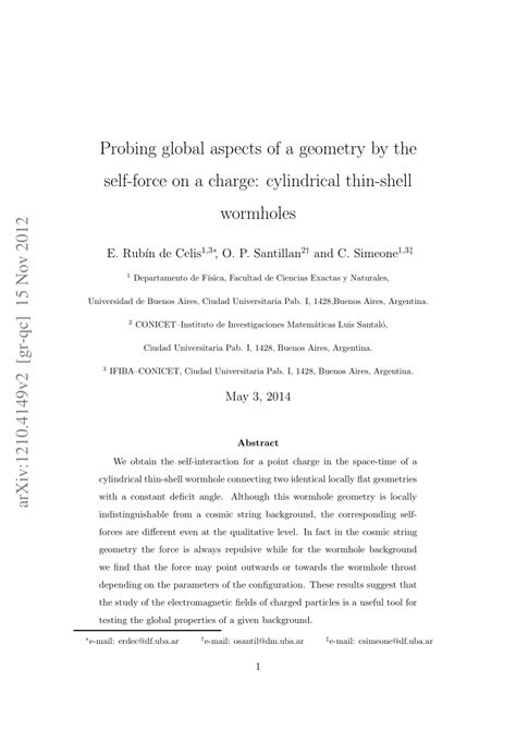Pdf Probing Global Aspects Of A Geometry By The Self Force On A Charge Spherical Thin Shell
