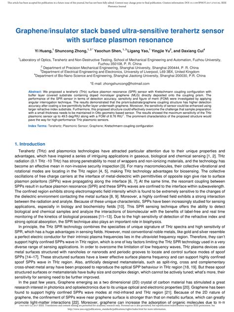 Pdf Grapheneinsulator Stack Based Ultrasensitive Terahertz Sensor