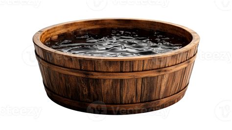 Wooden Tub Filled With Water Creating Bubbles 62804875 Png