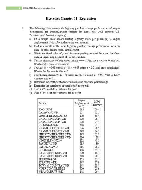 Exercises Chap 11 Regression Pdf Regression Analysis Science