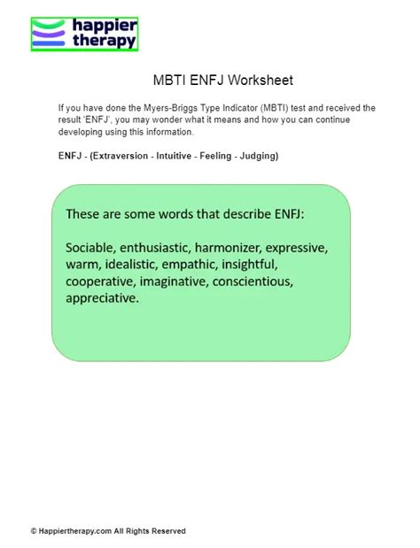 Mbti Enfj Worksheet Happiertherapy