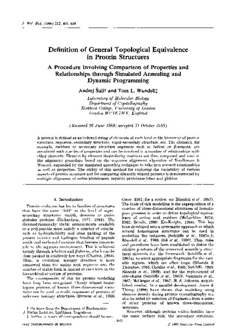Pdf Definition Of General Topological Equivalence In Protein Structures