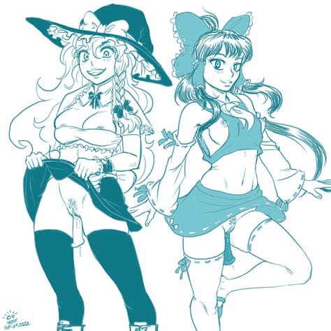 Ragathol Hakurei Reimu Kirisame Marisa Touhou Highres 2girls After Vaginal Blush Bow