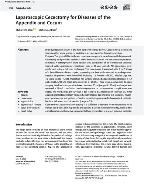 Pdf Laparoscopic Cecectomy For Diseases Of The Appendix And Cecum