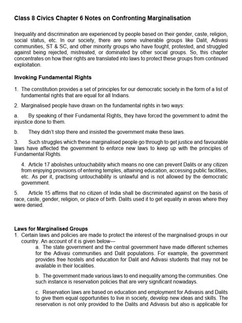 Class 8 Civics Chapter 6 Notes On Confronting Marginalisation Pdf Dalit Social Exclusion