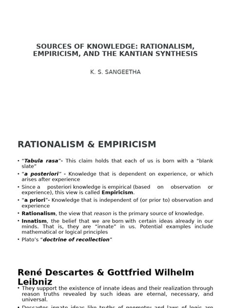 Sources Of Knowledge Pdf A Priori And A Posteriori Idea