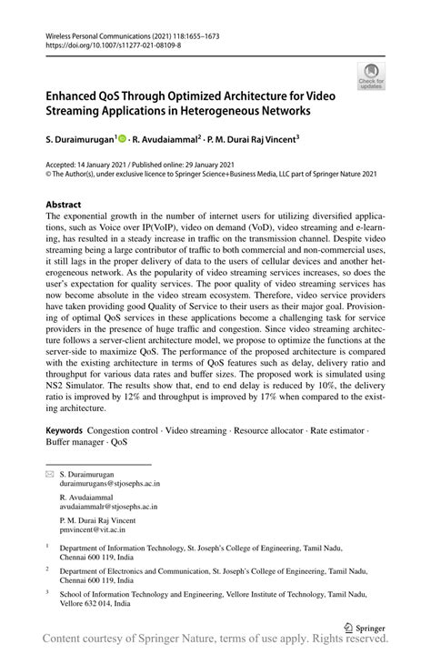 Enhanced Qos Through Optimized Architecture For Video Streaming