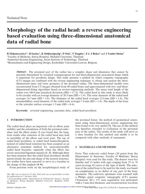 2004 Morphology Of The Radial Head A Reverse Engineering Bases