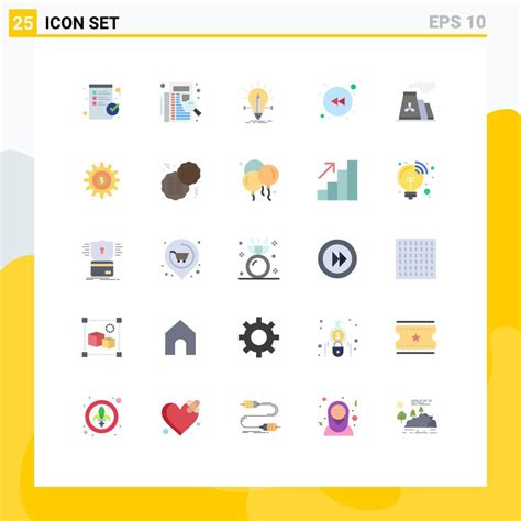 Universal Icon Symbols Group Of 25 Modern Flat Colors Of Pollution Rewind Bulb Left Pencil
