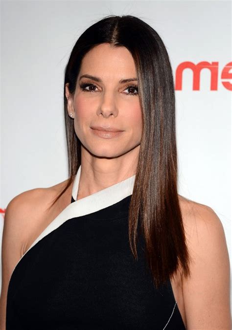 Sandra Bullocks Hairstyle Center Parting Long Sleek Hair Style