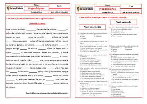 Ejercicio De Preposiciones En Español Pdf