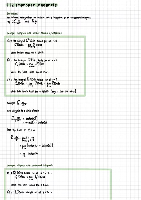 Summary Improper Integrals Calculus Ii Notes Math 112 Math112 Stuvia Us