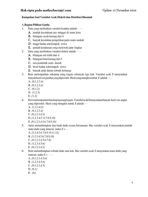 Va Diskrit Kontinu Distribusi Binmial Normal Pdf