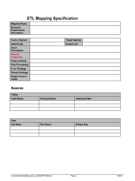 Mapping Specifications Template Pdf Table Database Computer