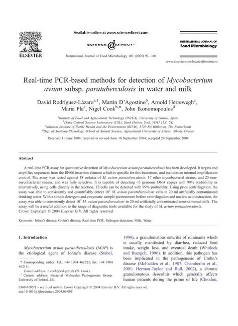 Pdf Real Time Pcr Based Methods For Detection Of Mycobacterium Avium